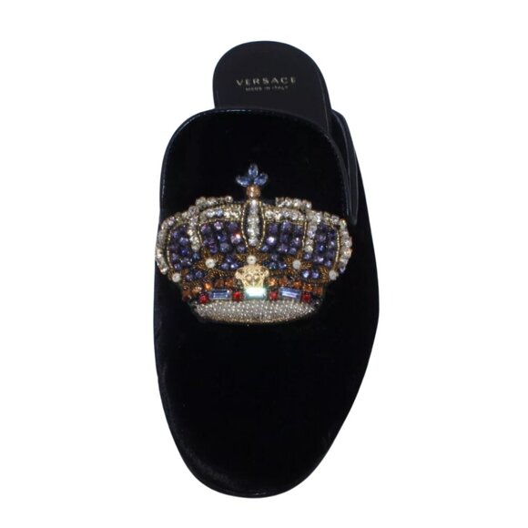 Versace | Shoes | Versace Medusa Black Velvet Crown Loafer Mule ...